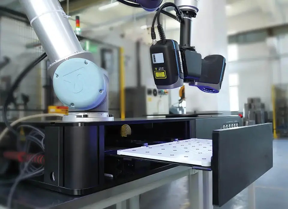 UR5 Universal Robots Cobot With 3D Scanner As Automated 3D Measurement Station